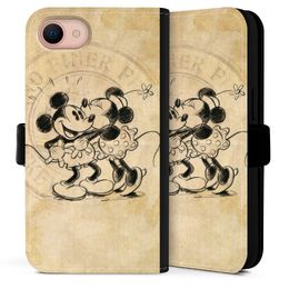 DeinDesign iPhone 16e Handy Klapph&uuml;lle Handyh&uuml;lle aus Kunst Leder schwarz Flip Case Minnie Mouse Vintage Mickey Mouse Sideflip mit Lasche