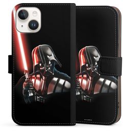 DeinDesign iPhone 14 Handy Klapph&uuml;lle Handyh&uuml;lle aus Kunst Leder schwarz Flip Case Merchandise Darth Vader Star Wars Sideflip mit Lasche