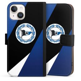 DeinDesign iPhone 14 Handy Klapph&uuml;lle Handyh&uuml;lle aus Kunst Leder schwarz Flip Case Official Licensed Product Dsc Arminia Bielefeld Sideflip mit Lasche