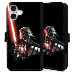 DeinDesign iPhone 16 Plus Handy Klapph&uuml;lle Handyh&uuml;lle aus Kunst Leder schwarz Flip Case Merchandise Darth Vader Star Wars Sideflip mit Lasche