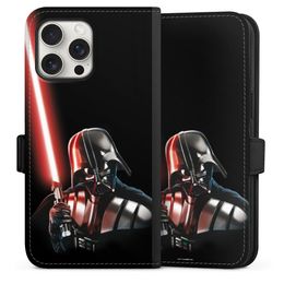 DeinDesign iPhone 15 Pro Max Handy Klapph&uuml;lle Handyh&uuml;lle aus Kunst Leder schwarz Flip Case Merchandise Darth Vader Star Wars Sideflip mit Lasche