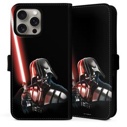 DeinDesign iPhone 16 Pro Handy Klapph&uuml;lle Handyh&uuml;lle aus Kunst Leder schwarz Flip Case Merchandise Darth Vader Star Wars Sideflip mit Lasche