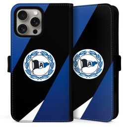 DeinDesign iPhone 16 Pro Handy Klapph&uuml;lle Handyh&uuml;lle aus Kunst Leder schwarz Flip Case Official Licensed Product Dsc Arminia Bielefeld Sideflip mit Lasche