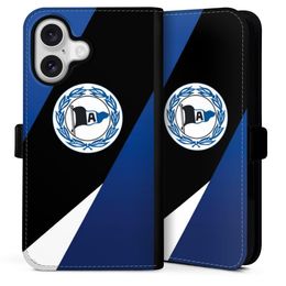 DeinDesign iPhone 16 Handy Klapph&uuml;lle Handyh&uuml;lle aus Kunst Leder schwarz Flip Case Official Licensed Product Dsc Arminia Bielefeld Sideflip mit Lasche