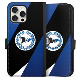 DeinDesign iPhone 15 Pro Max Handy Klapph&uuml;lle Handyh&uuml;lle aus Kunst Leder schwarz Flip Case Official Licensed Product Dsc Arminia Bielefeld Sideflip mit Lasche