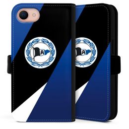 DeinDesign iPhone 16e Handy Klapph&uuml;lle Handyh&uuml;lle aus Kunst Leder schwarz Flip Case Official Licensed Product Dsc Arminia Bielefeld Sideflip mit Lasche