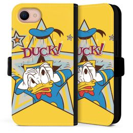 DeinDesign iPhone 16e Handy Klapph&uuml;lle Handyh&uuml;lle aus Kunst Leder schwarz Flip Case Donald Duck Disney Official Licensed Product Sideflip mit Lasche