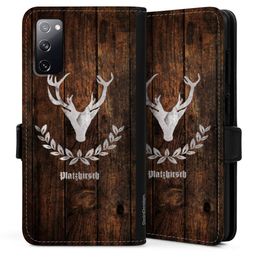 DeinDesign Galaxy S20 Handy Klapph&uuml;lle Handyh&uuml;lle aus Kunst Leder schwarz Flip Case Wood Deer Wooden Look Sideflip mit Lasche