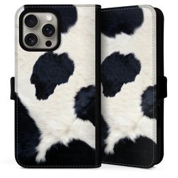 DeinDesign iPhone 16 Pro Handy Klapph&uuml;lle Handyh&uuml;lle aus Kunst Leder schwarz Flip Case Animal Look Animal Print Cow Skin Sideflip mit Lasche