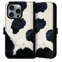 DeinDesign iPhone 16 Pro Max Handy Klapph&uuml;lle Handyh&uuml;lle aus Kunst Leder schwarz Flip Case Animal Look Animal Print Cow Skin Sideflip mit Lasche