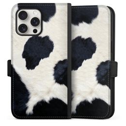 DeinDesign iPhone 15 Pro Max Handy Klapph&uuml;lle Handyh&uuml;lle aus Kunst Leder schwarz Flip Case Animal Look Animal Print Cow Skin Sideflip mit Lasche