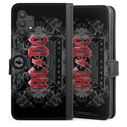 DeinDesign Galaxy A32 4G Handy Klapph&uuml;lle Handyh&uuml;lle aus Kunst Leder schwarz Flip Case Merchandise Black Ice Acdc Sideflip mit Lasche