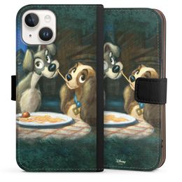 DeinDesign iPhone 14 Handy Klapph&uuml;lle Handyh&uuml;lle aus Kunst Leder schwarz Flip Case Lady And The Tramp Disney Official Licensed Product Sideflip mit Lasche