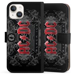 DeinDesign iPhone 14 Handy Klapph&uuml;lle Handyh&uuml;lle aus Kunst Leder schwarz Flip Case Merchandise Black Ice Acdc Sideflip mit Lasche