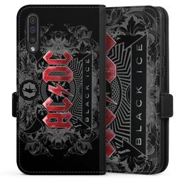 DeinDesign Galaxy A50 Handy Klapph&uuml;lle Handyh&uuml;lle aus Kunst Leder schwarz Flip Case Merchandise Black Ice Acdc Sideflip mit Lasche