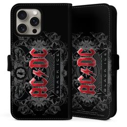 DeinDesign iPhone 16 Pro Handy Klapph&uuml;lle Handyh&uuml;lle aus Kunst Leder schwarz Flip Case Merchandise Black Ice Acdc Sideflip mit Lasche