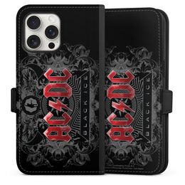 DeinDesign iPhone 15 Pro Max Handy Klapph&uuml;lle Handyh&uuml;lle aus Kunst Leder schwarz Flip Case Merchandise Black Ice Acdc Sideflip mit Lasche