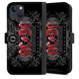 DeinDesign iPhone 13 Handy Klapph&uuml;lle Handyh&uuml;lle aus Kunst Leder schwarz Flip Case Merchandise Black Ice Acdc Sideflip mit Lasche