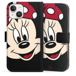 DeinDesign iPhone 14 Handy Klapph&uuml;lle Handyh&uuml;lle aus Kunst Leder schwarz Flip Case Disney Minnie Mouse Official Licensed Product Sideflip mit Lasche