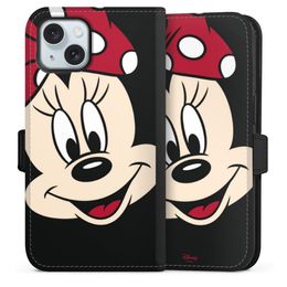 DeinDesign iPhone 15 Handy Klapph&uuml;lle Handyh&uuml;lle aus Kunst Leder schwarz Flip Case Disney Minnie Mouse Official Licensed Product Sideflip mit Lasche