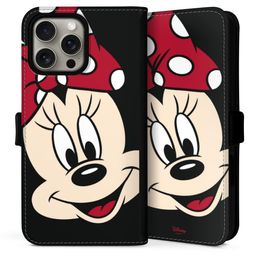 DeinDesign iPhone 16 Pro Handy Klapph&uuml;lle Handyh&uuml;lle aus Kunst Leder schwarz Flip Case Disney Minnie Mouse Official Licensed Product Sideflip mit Lasche