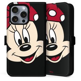 DeinDesign iPhone 16 Pro Max Handy Klapph&uuml;lle Handyh&uuml;lle aus Kunst Leder schwarz Flip Case Disney Minnie Mouse Official Licensed Product Sideflip mit Lasche