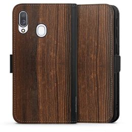 DeinDesign Galaxy A40 Handy Klapphülle Handyhülle aus Kunst Leder schwarz Flip Case Wooden Look Nut Tree Wood Sideflip mit Lasche