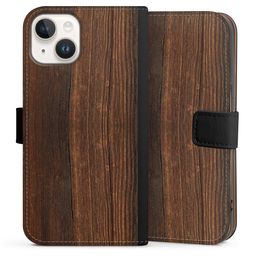 DeinDesign iPhone 14 Handy Klapph&uuml;lle Handyh&uuml;lle aus Kunst Leder schwarz Flip Case Wood Nut Tree Wooden Look Sideflip mit Lasche