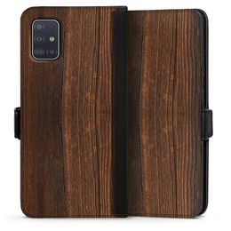 DeinDesign Galaxy A51 Handy Klapph&uuml;lle Handyh&uuml;lle aus Kunst Leder schwarz Flip Case Wood Nut Tree Wooden Look Sideflip mit Lasche