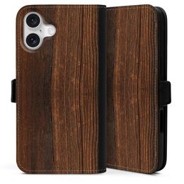 DeinDesign iPhone 16 Plus Handy Klapph&uuml;lle Handyh&uuml;lle aus Kunst Leder schwarz Flip Case Wood Nut Tree Wooden Look Sideflip mit Lasche
