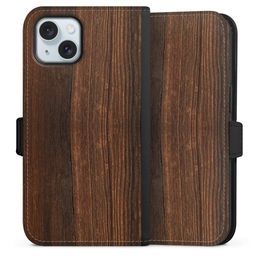 DeinDesign iPhone 15 Handy Klapph&uuml;lle Handyh&uuml;lle aus Kunst Leder schwarz Flip Case Wood Nut Tree Wooden Look Sideflip mit Lasche