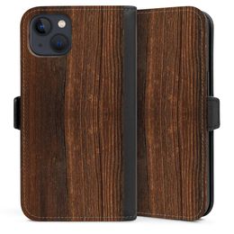 DeinDesign iPhone 13 Handy Klapph&uuml;lle Handyh&uuml;lle aus Kunst Leder schwarz Flip Case Wood Nut Tree Wooden Look Sideflip mit Lasche