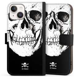 DeinDesign iPhone 14 Handy Klapph&uuml;lle Handyh&uuml;lle aus Kunst Leder schwarz Flip Case Totenkopf Fc St. Pauli Official Licensed Product Sideflip mit Lasche