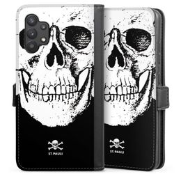 DeinDesign Galaxy A32 4G Handy Klapph&uuml;lle Handyh&uuml;lle aus Kunst Leder schwarz Flip Case Totenkopf Fc St. Pauli Official Licensed Product Sideflip mit Lasche
