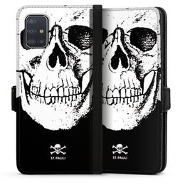 DeinDesign Galaxy A51 Handy Klapph&uuml;lle Handyh&uuml;lle aus Kunst Leder schwarz Flip Case Totenkopf Fc St. Pauli Official Licensed Product Sideflip mit Lasche