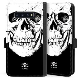 DeinDesign Galaxy S10 Plus Handy Klapph&uuml;lle Handyh&uuml;lle aus Kunst Leder schwarz Flip Case Totenkopf Fc St. Pauli Official Licensed Product Sideflip mit Lasche