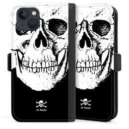 DeinDesign iPhone 13 Handy Klapph&uuml;lle Handyh&uuml;lle aus Kunst Leder schwarz Flip Case Totenkopf Fc St. Pauli Official Licensed Product Sideflip mit Lasche