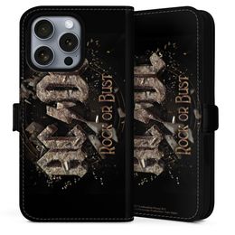 DeinDesign iPhone 16 Pro Max Handy Klapph&uuml;lle Handyh&uuml;lle aus Kunst Leder schwarz Flip Case Rock Or Bust Official Licensed Product Acdc Sideflip mit Lasche