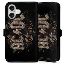 DeinDesign iPhone 16 Handy Klapph&uuml;lle Handyh&uuml;lle aus Kunst Leder schwarz Flip Case Rock Or Bust Official Licensed Product Acdc Sideflip mit Lasche