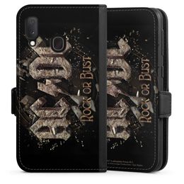 DeinDesign Galaxy A20e Handy Klapph&uuml;lle Handyh&uuml;lle aus Kunst Leder schwarz Flip Case Rock Or Bust Official Licensed Product Acdc Sideflip mit Lasche