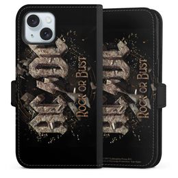 DeinDesign iPhone 15 Handy Klapph&uuml;lle Handyh&uuml;lle aus Kunst Leder schwarz Flip Case Rock Or Bust Official Licensed Product Acdc Sideflip mit Lasche