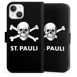 DeinDesign iPhone 14 Handy Klapph&uuml;lle Handyh&uuml;lle aus Kunst Leder schwarz Flip Case Totenkopf Fc St. Pauli Official Licensed Product Sideflip mit Lasche