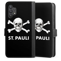 DeinDesign Galaxy A32 4G Handy Klapph&uuml;lle Handyh&uuml;lle aus Kunst Leder schwarz Flip Case Totenkopf Fc St. Pauli Official Licensed Product Sideflip mit Lasche