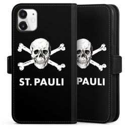 DeinDesign iPhone 11 Handy Klapph&uuml;lle Handyh&uuml;lle aus Kunst Leder schwarz Flip Case Totenkopf Fc St. Pauli Official Licensed Product Sideflip mit Lasche