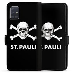 DeinDesign Galaxy A51 Handy Klapph&uuml;lle Handyh&uuml;lle aus Kunst Leder schwarz Flip Case Totenkopf Fc St. Pauli Official Licensed Product Sideflip mit Lasche