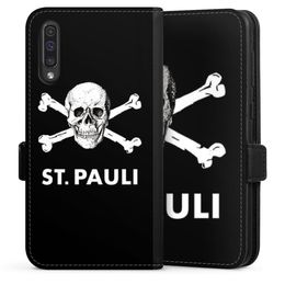 DeinDesign Galaxy A50 Handy Klapph&uuml;lle Handyh&uuml;lle aus Kunst Leder schwarz Flip Case Totenkopf Fc St. Pauli Official Licensed Product Sideflip mit Lasche
