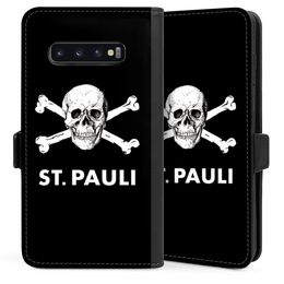 DeinDesign Galaxy S10 Plus Handy Klapph&uuml;lle Handyh&uuml;lle aus Kunst Leder schwarz Flip Case Totenkopf Fc St. Pauli Official Licensed Product Sideflip mit Lasche