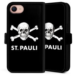 DeinDesign iPhone 16e Handy Klapph&uuml;lle Handyh&uuml;lle aus Kunst Leder schwarz Flip Case Totenkopf Fc St. Pauli Official Licensed Product Sideflip mit Lasche