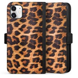 DeinDesign iPhone 11 Handy Klapph&uuml;lle Handyh&uuml;lle aus Kunst Leder schwarz Flip Case Animal Print Leopard Fur Sideflip mit Lasche