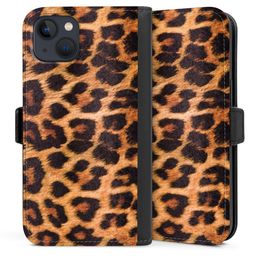 DeinDesign iPhone 13 Handy Klapph&uuml;lle Handyh&uuml;lle aus Kunst Leder schwarz Flip Case Animal Print Leopard Fur Sideflip mit Lasche